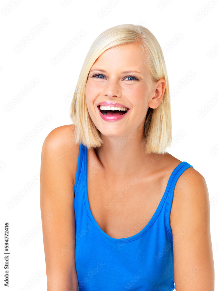 Woman in portrait, laughing and happiness with success, positive ...