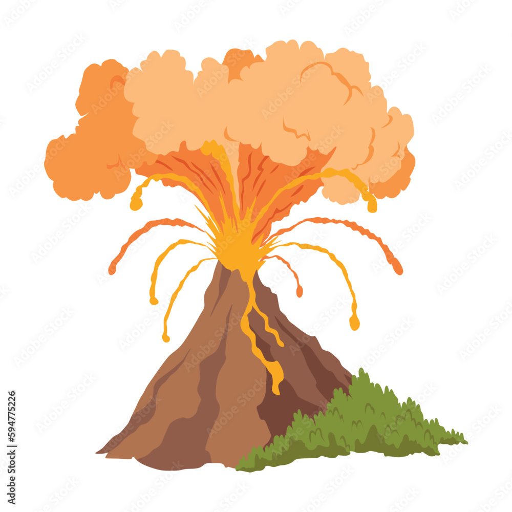 Volcano icon. Magma nature blowing up with smoke. An awakened vulcan ...