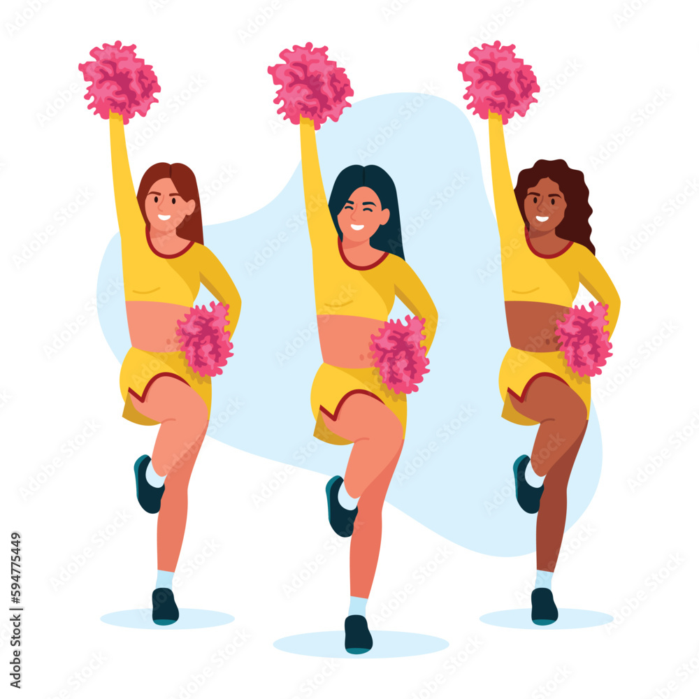 Vector illustration of beautiful girl dancing cheerleading. Cartoon ...
