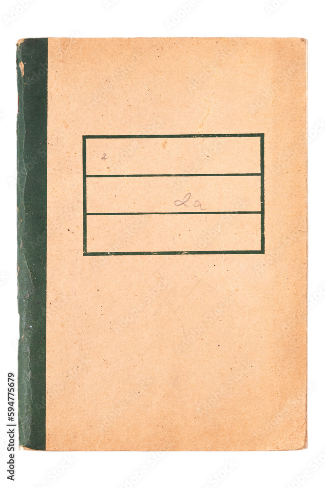 Old fashioned notebook isolated on white, cut out, front cover with a ...