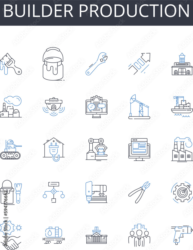 Builder production line icons collection. Schedule, Booking ...