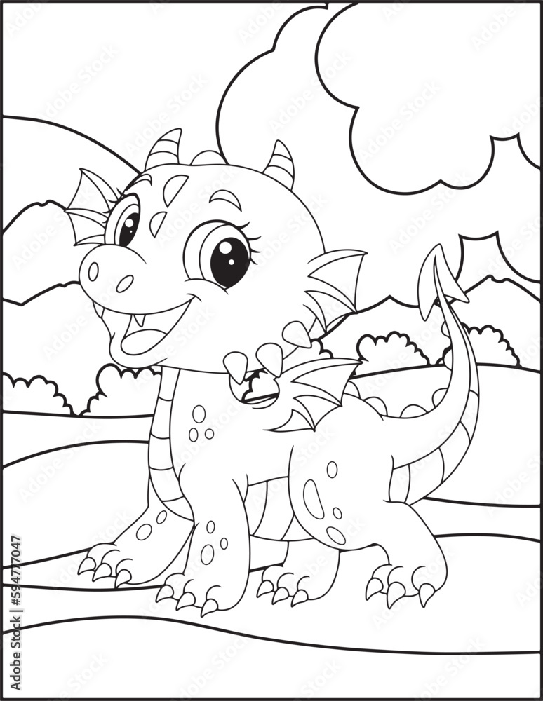 Dragon Coloring Pages For Kids Stock Vector | Adobe Stock