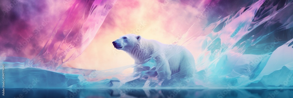 Polar bear, Iceberg. Minimalist background, panoramic wallpaper, banner ...