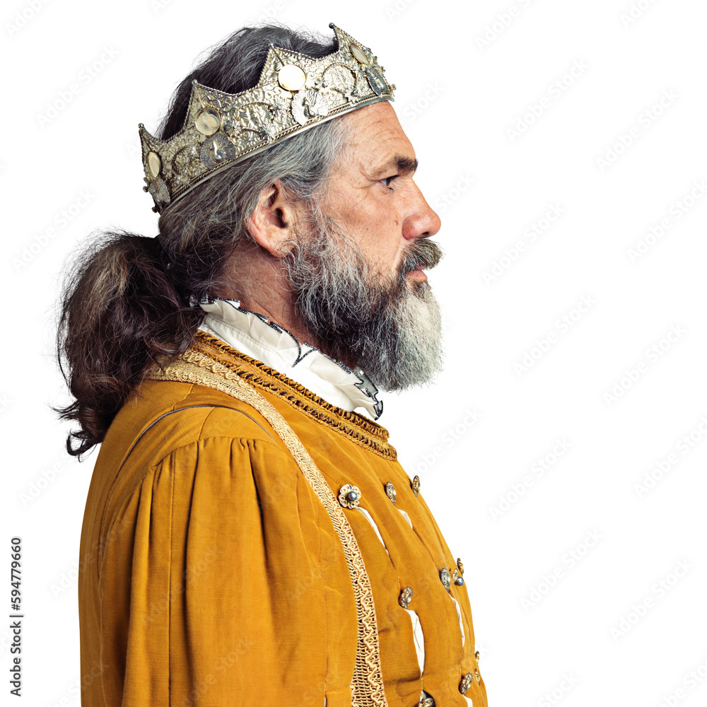 Foto de King, crown and man in royal profile isolated, transparent and ...