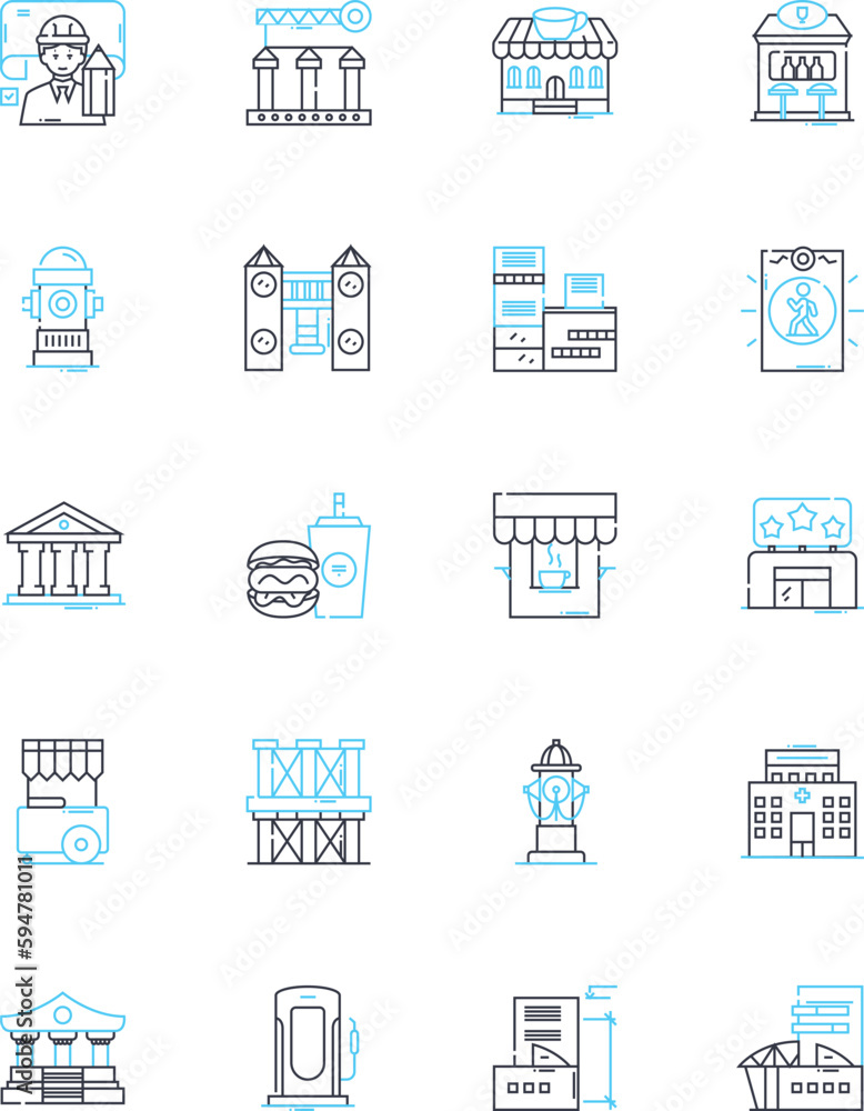Construction experts linear icons set. Concrete, Steel, Foundation ...