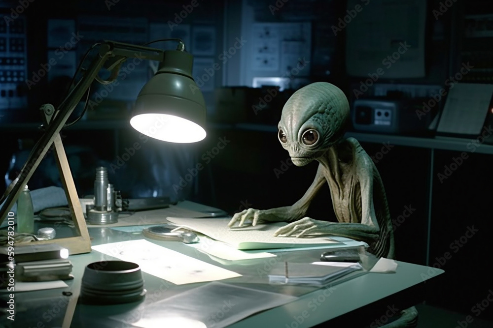 Lab alien at Area 51 studying materials or conducting scientific ...