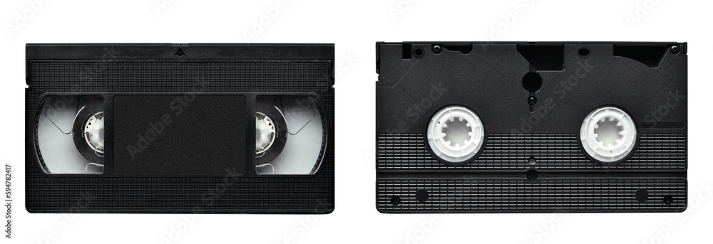 VHS magnetic tape front and back side view. Analog videocassette film ...