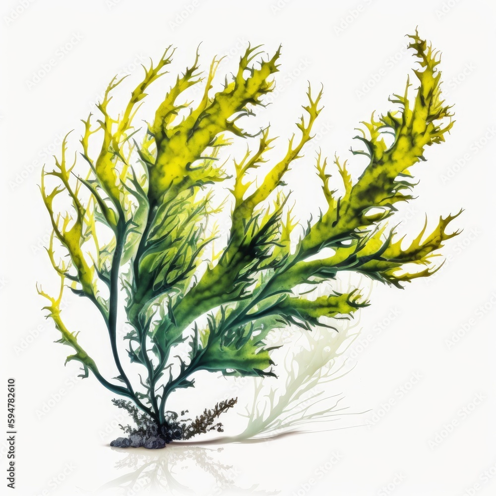 seaweed isolated on white background, green underwater plant ...