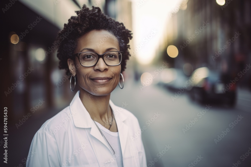Lifestyle portrait photography of a satisfied doctor in her 40s wearing ...