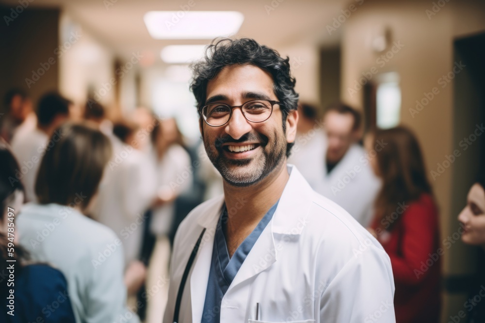 Lifestyle portrait photography of a cheerful doctor in his 40s wearing ...