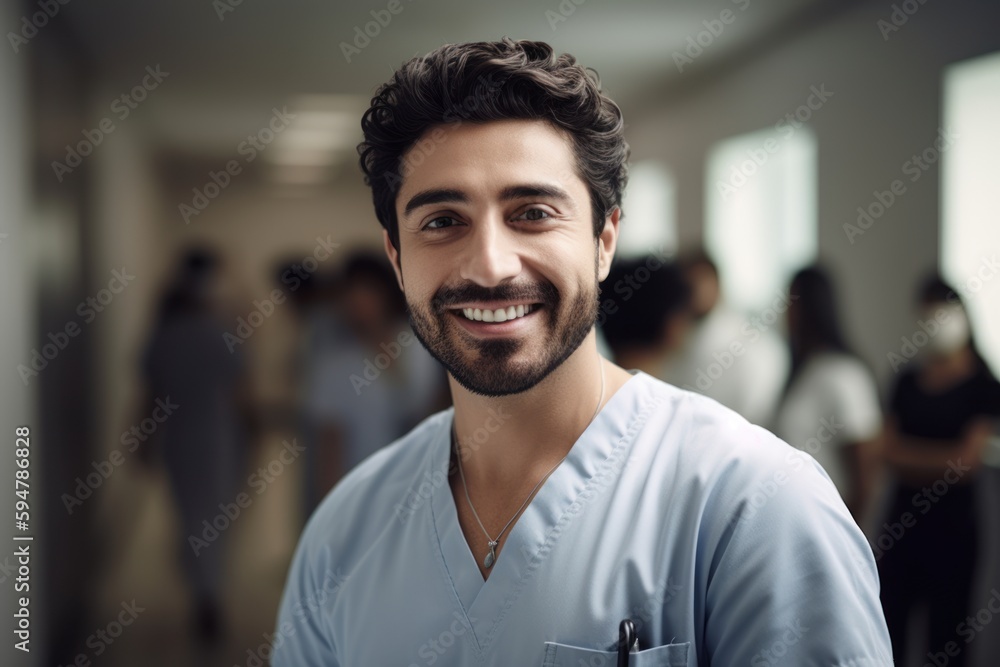 Lifestyle portrait photography of a grinning doctor in his 30s wearing ...