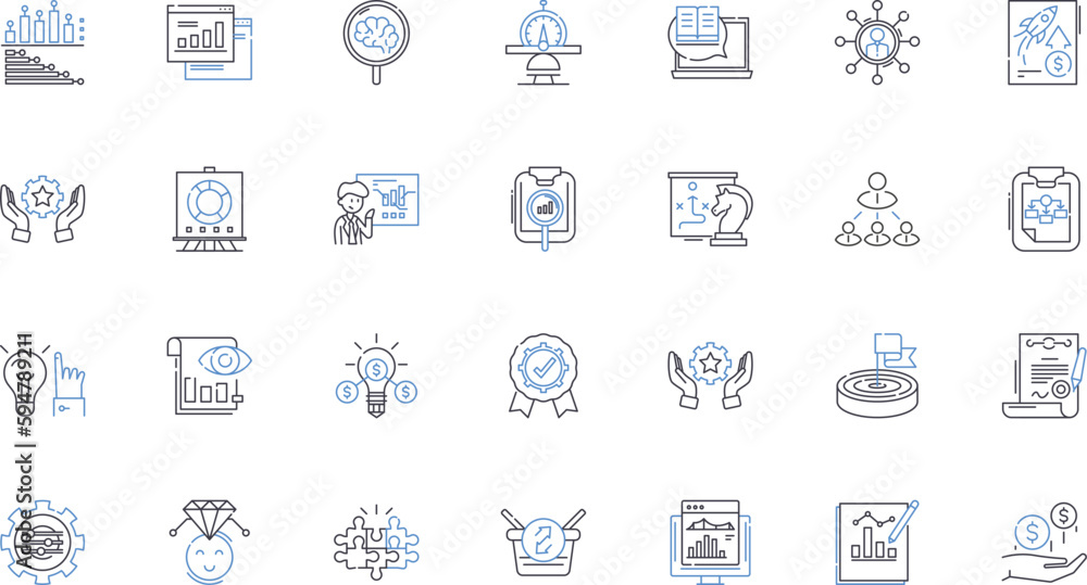 Game Plan And Tactic Line Icons Collection Strategy Approach Execution Planning Perspective
