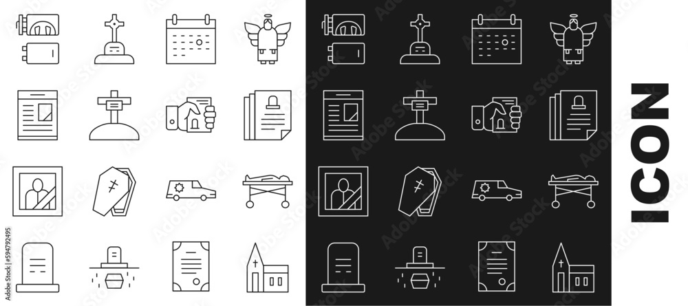 Set line Church building, Dead body the morgue, Death certificate ...