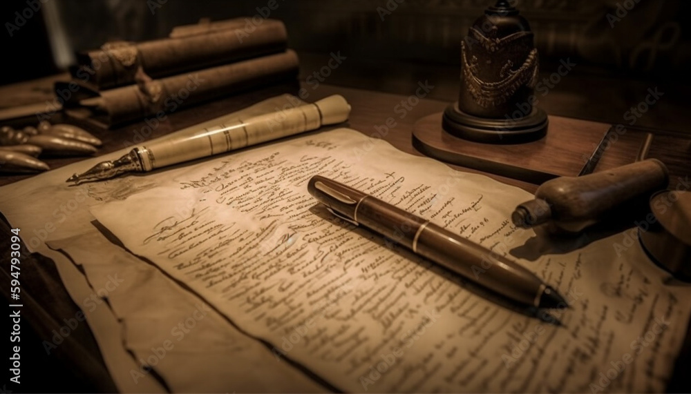 Sepia toned script on antique parchment page generated by AI Stock ...