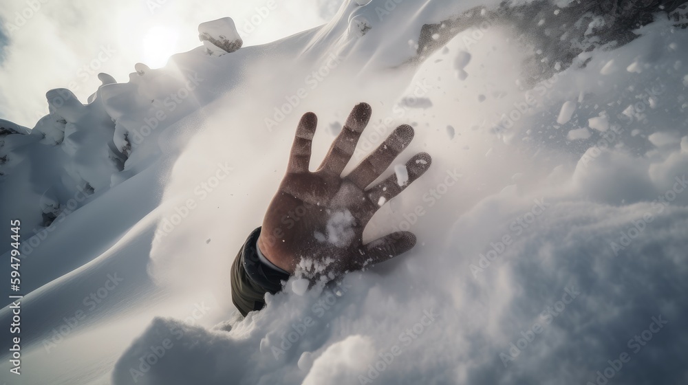 Buried Alive: A Hand Disappearing Beneath an Avalanche, AI Generative ...