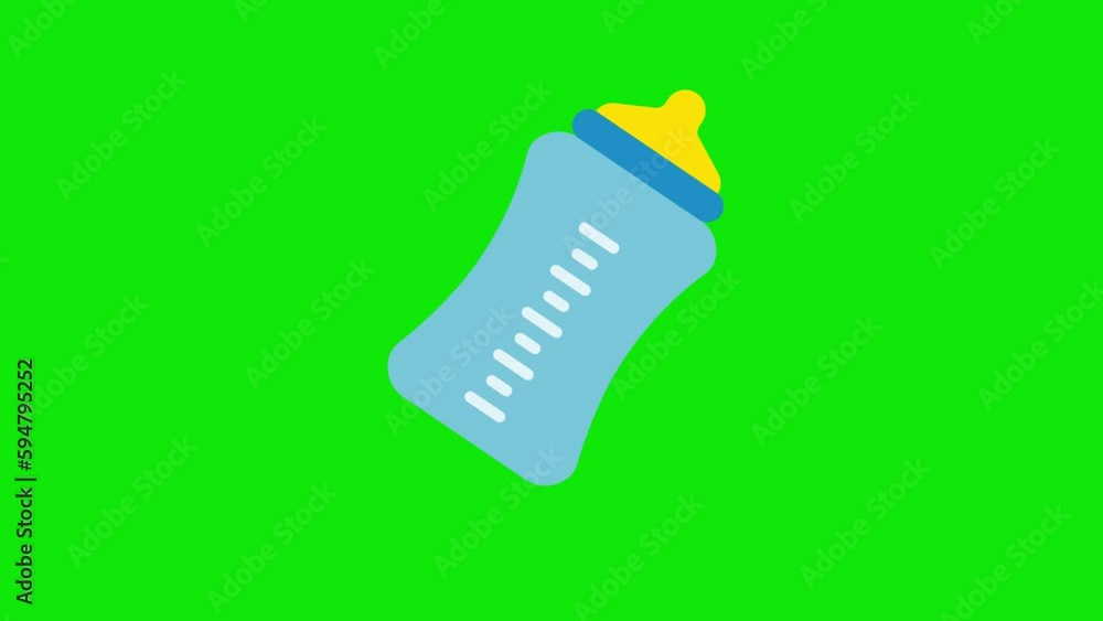 Cartoon baby feeding bottle animation on a green screen. Feeding bottle ...