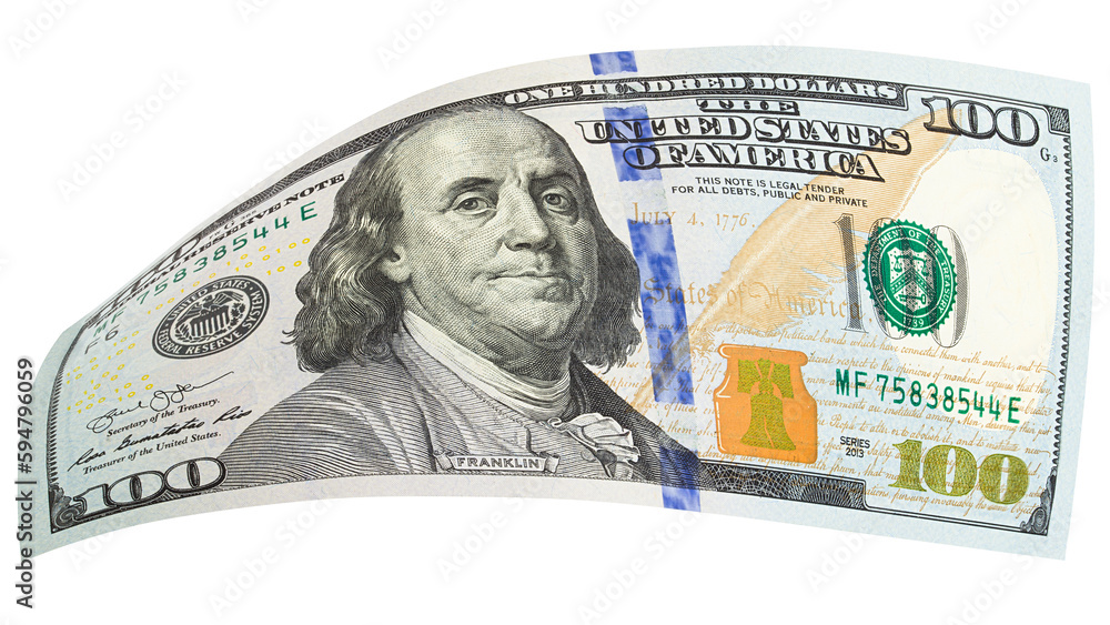 American dollar, 100, isolated on white background, full depth of field ...