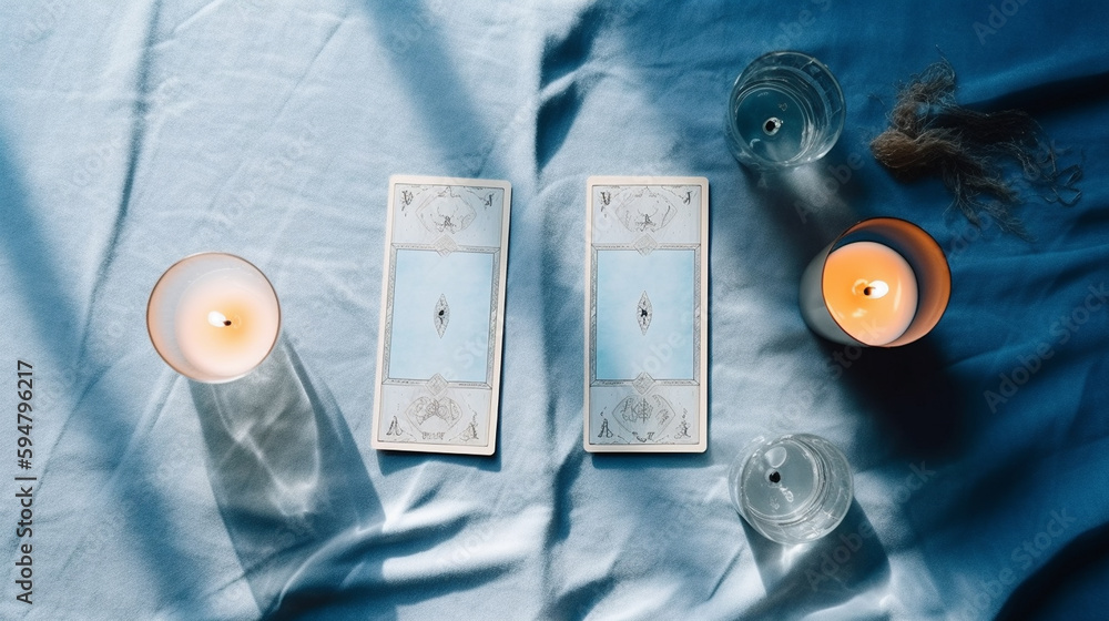 Blue Tarot and Oracle Card Backs on Vivid Blue Backgrounds in a FlatLay ...