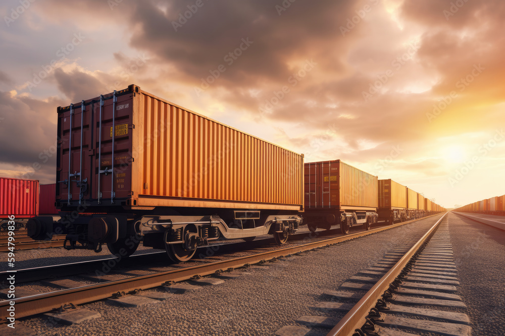 Freight car trailer with cargo container and freight train with cargo ...