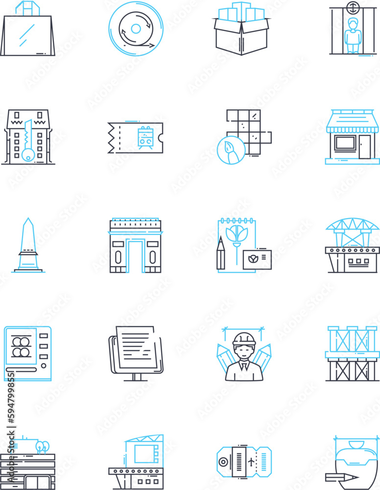 Blueprinting linear icons set. Planning, Design, Drafting, Engineering ...