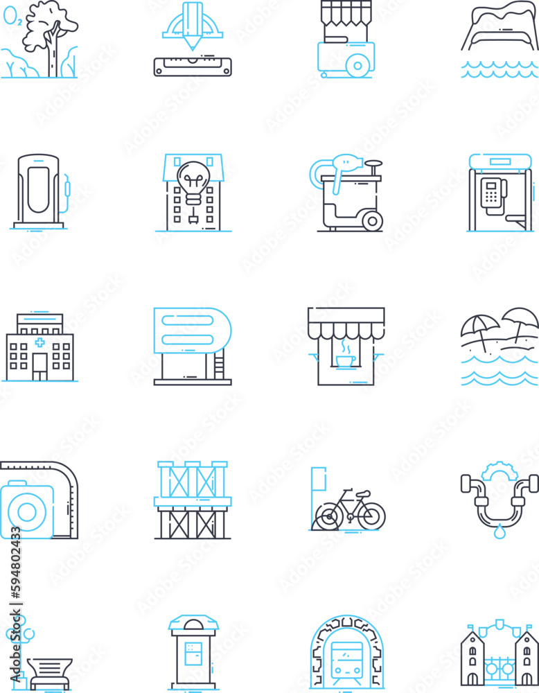 Seaside properties linear icons set. Oceanfront, Beachfront, Coastal ...