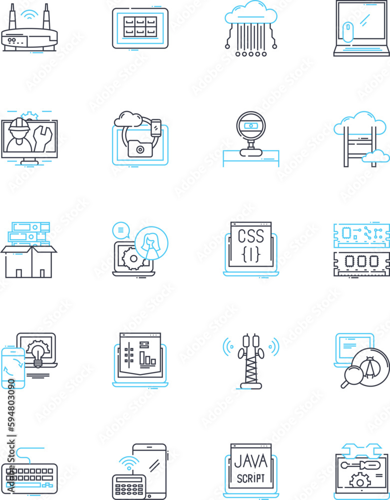 Computer Science Linear Icons Set Algorithm Data Graphics Code Memory Encryption
