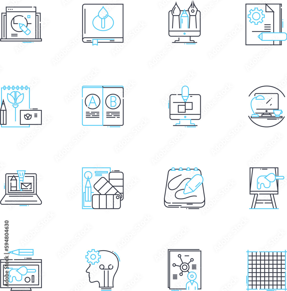 2D artist linear icons set. Sketching, Drawing, Shading, Coloring ...