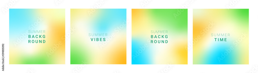 Summer backgrounds, square cards. Trendy gradients, blurred backgrounds ...