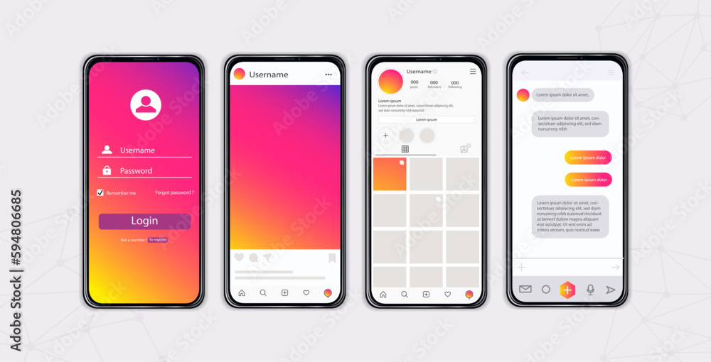 Social media application at phone. Mock up frame design for smartphone ...