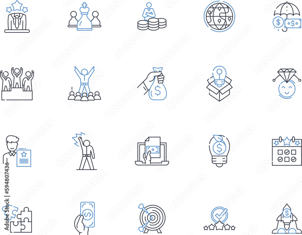 Expansion triumph line icons collection. Success, Growth, Advancement ...