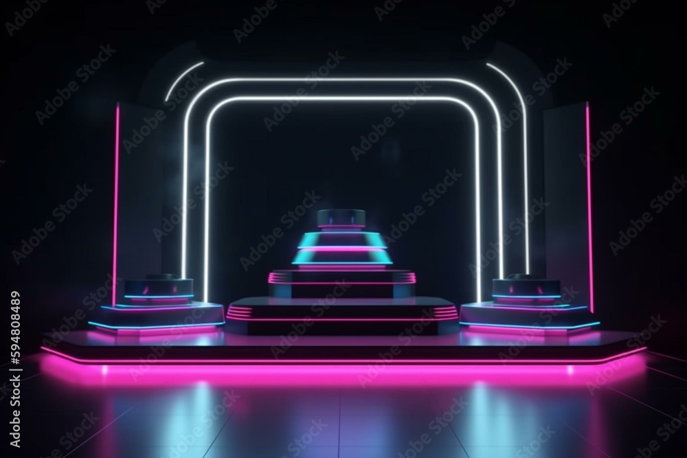 futuristic empty podium stage with Smoke and neon light generative ai ...