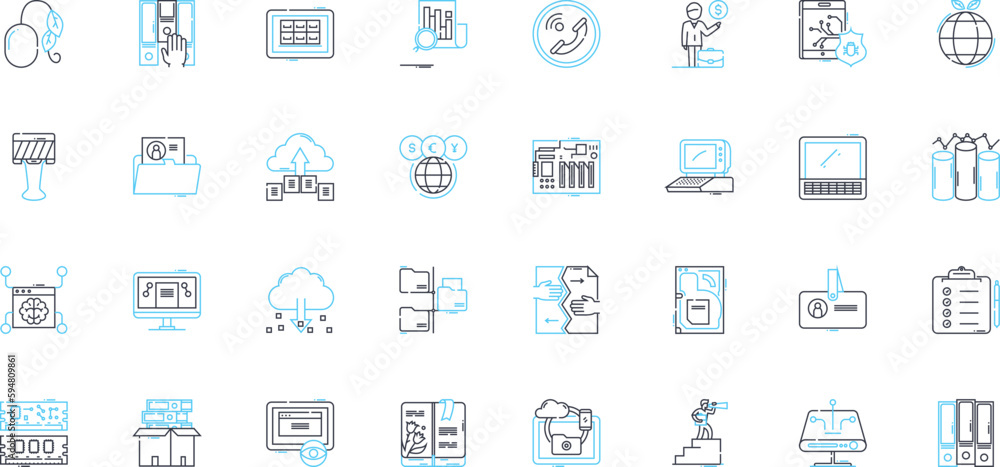 Cloud retention linear icons set. Archiving, Backup, Compliance, Data ...
