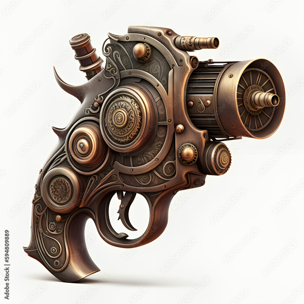 Steampunk AI Generated Revolver from 1800s and white background Stock ...