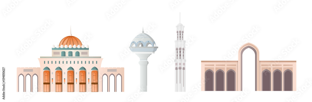 Travel to Oman. Collection of traditional oriental buildings ...