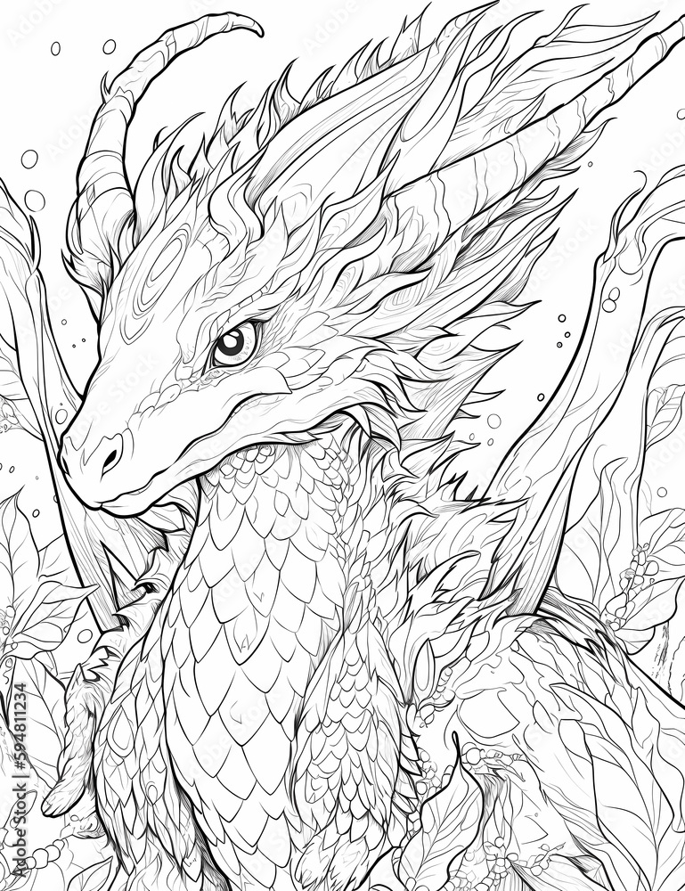 Dragon Coloring Page Stock Illustration | Adobe Stock