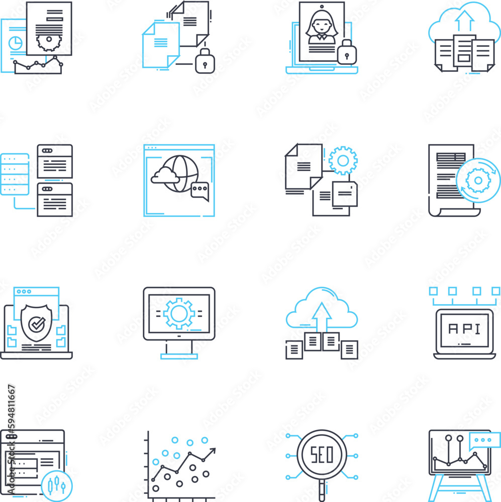 Risk assessment linear icons set. Probability, Threat, Hazard ...