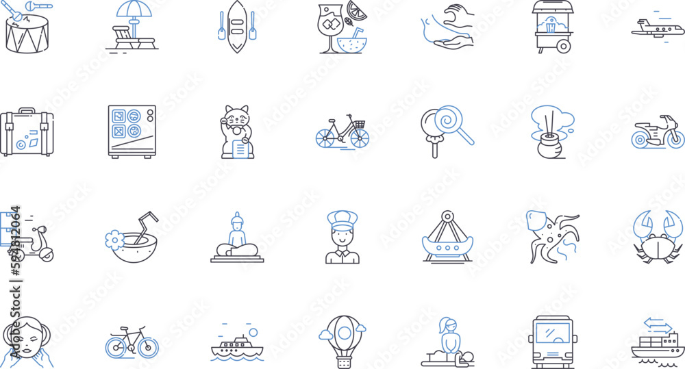 Asian philosophy line icons collection. Confucianism, Taoism, Buddhism ...