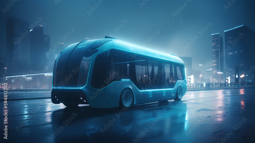 Future of urban autonomous mobility city bus. Public transport concept ...