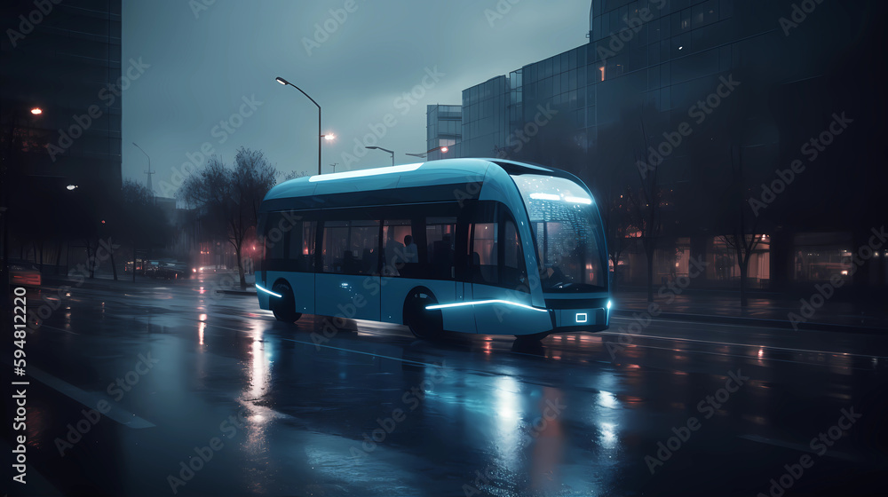Future of urban autonomous mobility city bus. Public transport concept ...