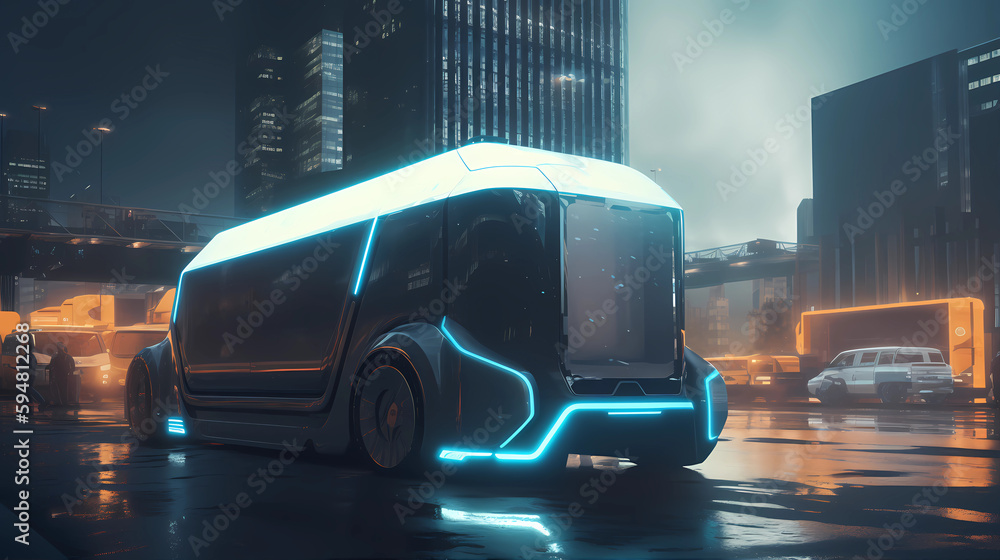 Future of urban autonomous mobility city bus. Public transport concept ...
