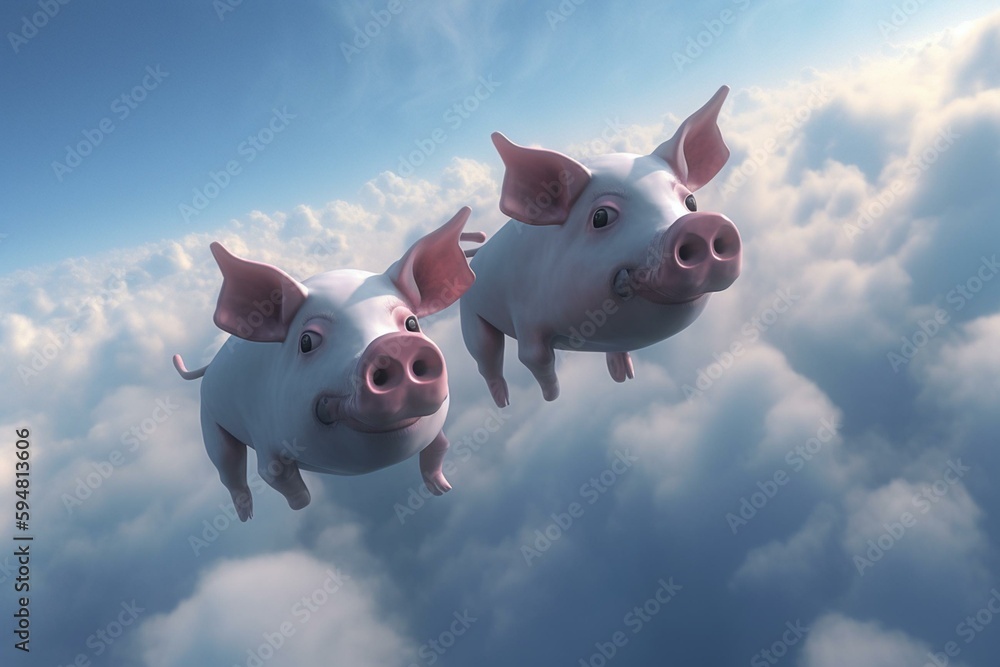 when pigs fly, flying piggies, pigs flying in clouds, generative ai ...