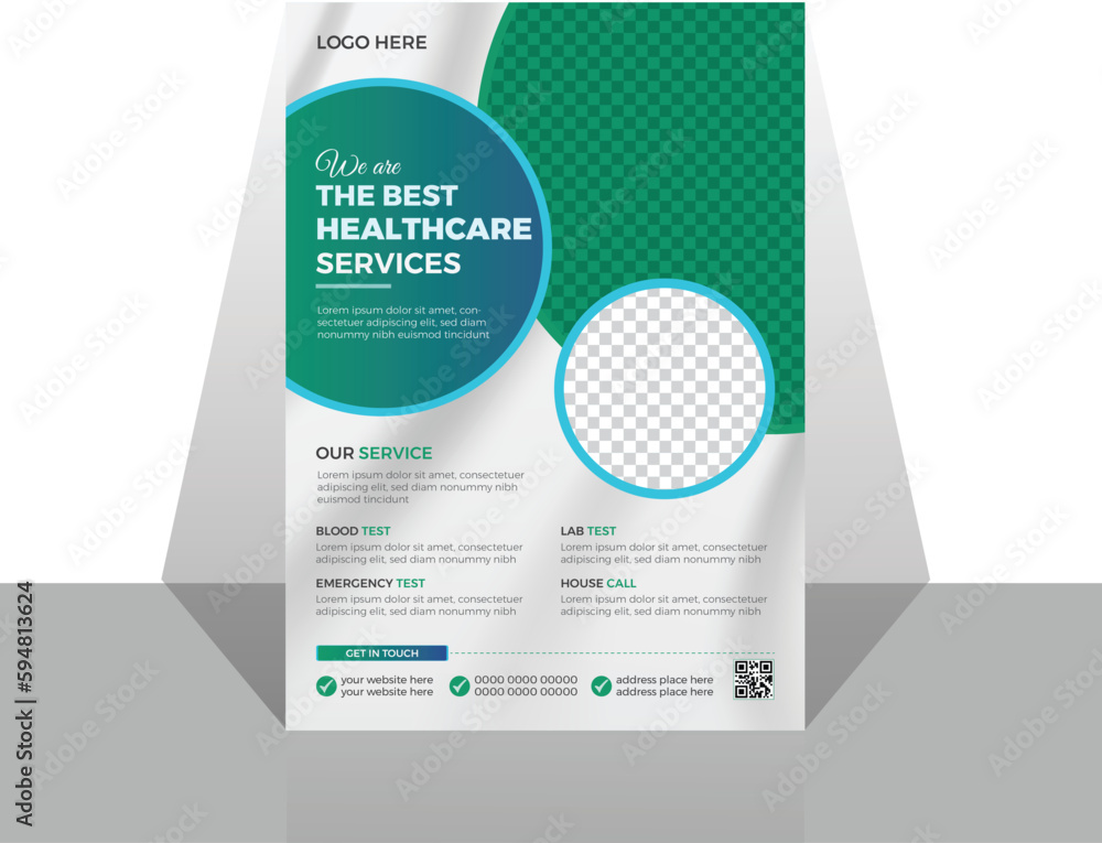 Medical a4 flyer template design and flat icons for a report and ...
