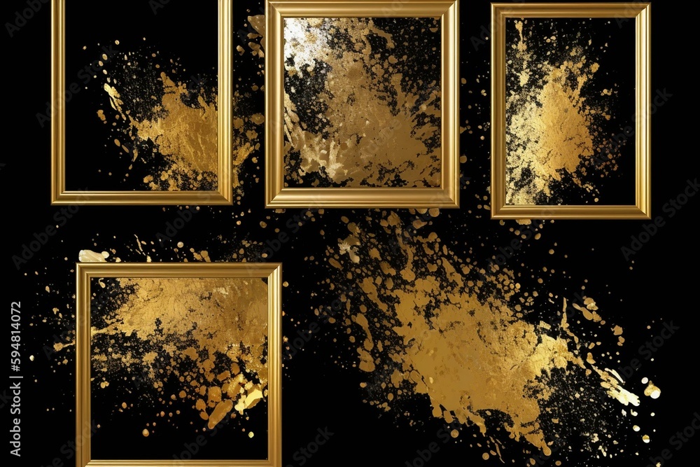 Gold Foil Frame ,gold splatter frames glitter,Gold brush stroke on ...