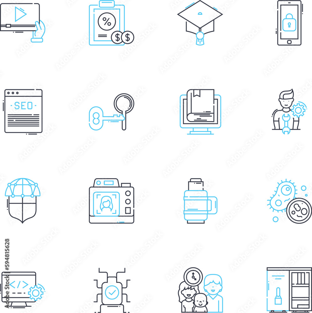 Sales performance linear icons set. Quotas, Metrics, Conversions ...