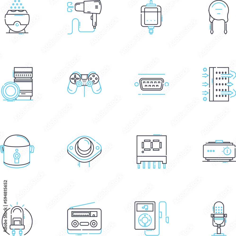 Electrical appliances linear icons set. Power , Efficiency , Voltage ...