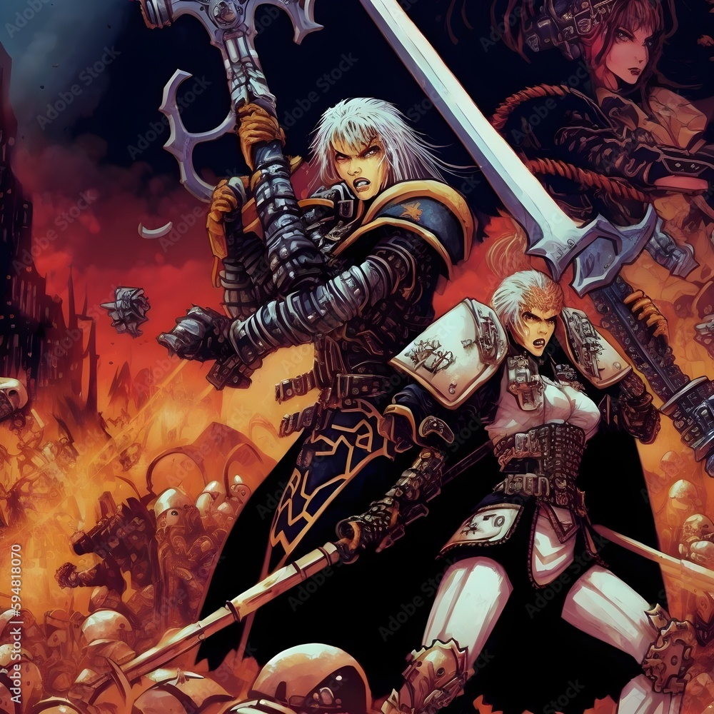 lovely bishoujo valkyrie warriors in the war ravaged city heavily armed ...