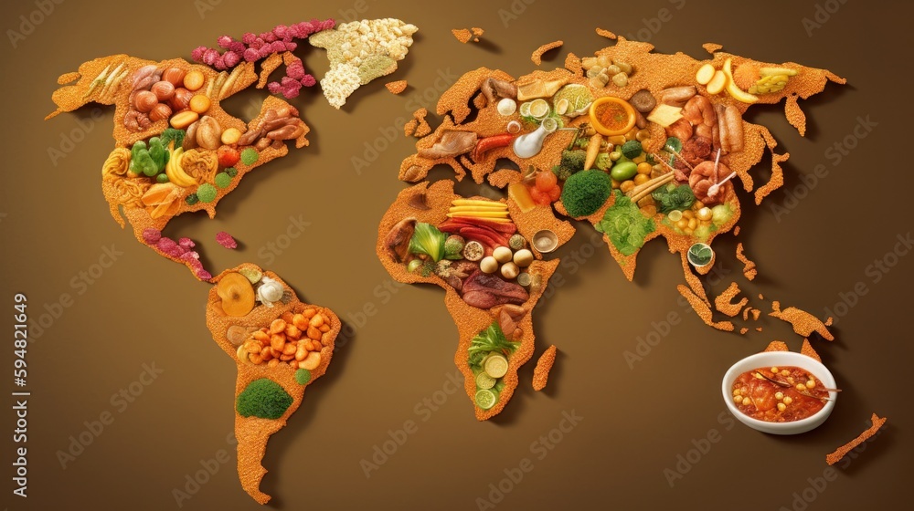 Food from many countries, parts of the world, representing diverse ...