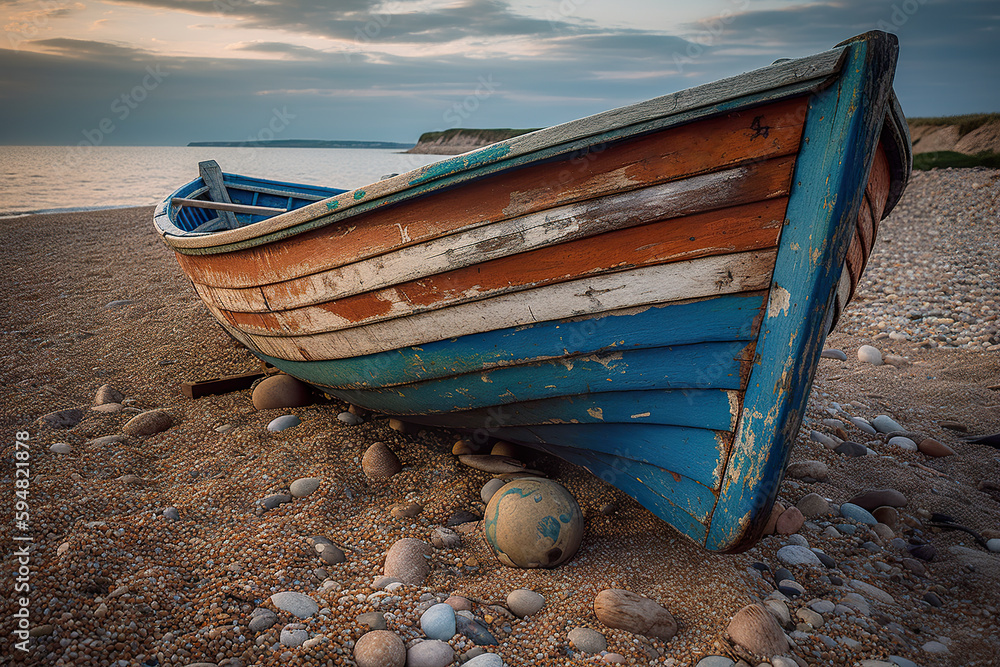 Wooden fishing boat on a sandy beach. Fishermans boat or dhow on sand ...