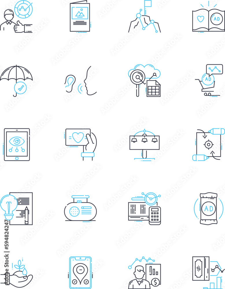 Performance evaluation linear icons set. Assessment, Analysis, Review ...