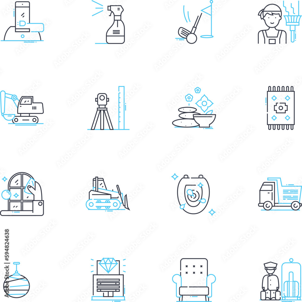 Stay perks linear icons set. Complimentary, Amenities, Room service ...